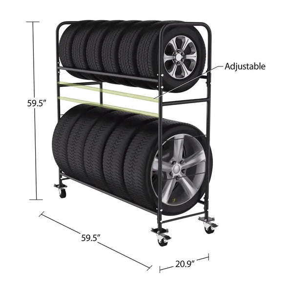 AA 12 Tires Two-Tier Tire Rack with Caster Wheels + Cover – All Tire Supply