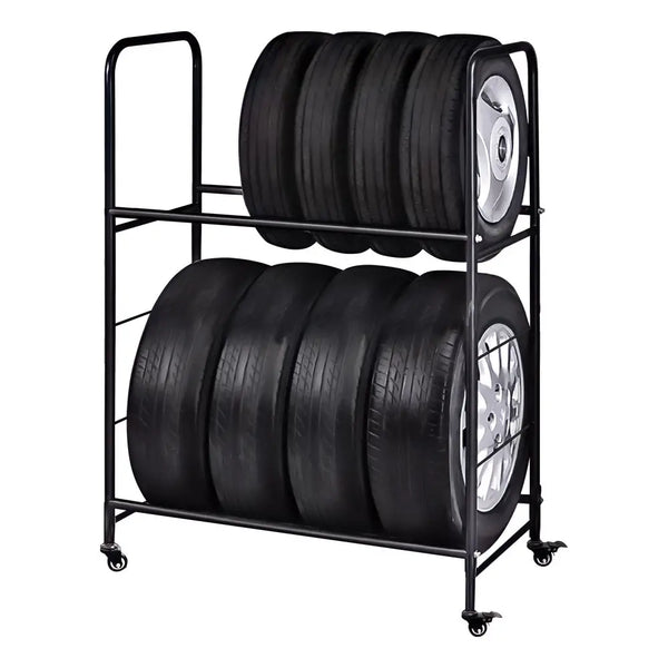 AA 8 Tires Two-Tier Tire Rack with Caster Wheels, Adj. Height – All ...