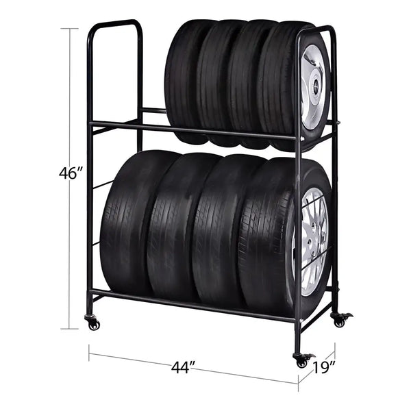 AA 8 Tires Two-Tier Tire Rack with Caster Wheels, Adj. Height – All ...